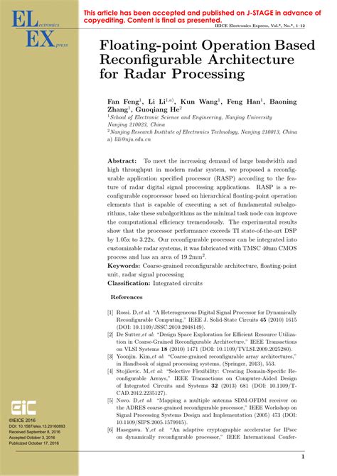 Pdf Floating Point Operation Based Reconfigurable Architecture For Radar Processing