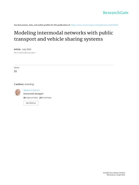 Modeling Intermodal Networks With Public Transport And Vehicle Sharing Systems Pdf Public