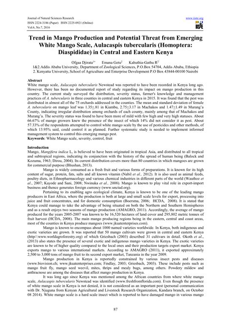 Pdf Trend In Mango Production And Potential Threat From Emerging White Mango Scale Aulacaspis
