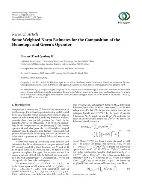 Pdf Some Weighted Norm Estimates For The Composition Of The Homotopy And Greens Operator