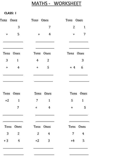 Addition Calculation Class 1 Maths Worksheet Worksheets Library