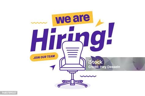 채용 모집 공석 디자인 정보 레이블 템플릿입니다 우리는 빈 의자와 함께 우리 팀 발표 글자에 합류하는 것을 고용하고 있습니다 객실 있음에 대한 스톡 벡터 아트 및 기타