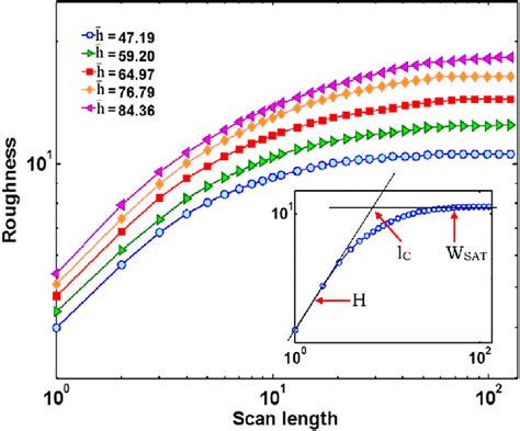 logarithmic scale of roughness as a function of scan length for