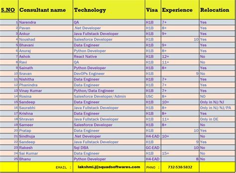 Hello Recruiters Below Are The Consultants Available For Your Daily