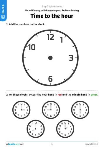 Y1 Summer Term Block 6 Measurement Time Time To The Hour Teaching Resources