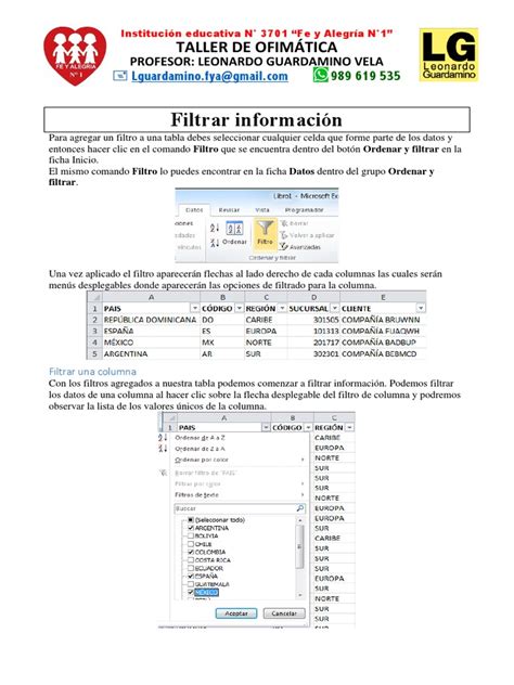 Filtros En Excel Pdf Microsoft Excel Informática