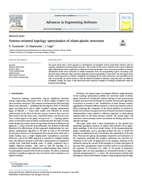 Pdf Functor Oriented Topology Optimization Of Elasto Plastic Structures Piotr Tauzowski