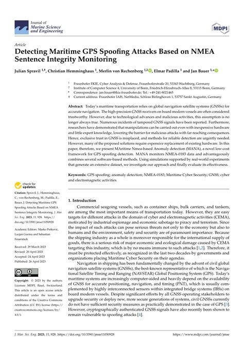 Pdf Detecting Maritime Gps Spoofing Attacks Based On Nmea Sentence Integrity Monitoring