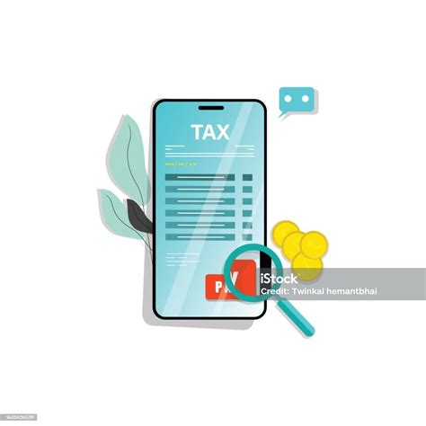 돋보기가 있는 전화기 화면의 세금 양식 스마트폰을 통한 온라인 세금 모바일 결제 급여 검사 및 연구 인터넷 뱅킹 개념입니다 온라인 지불 부기 회계 벡터 스톡 일러스트레이션