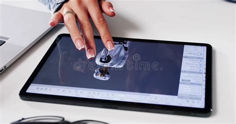 Young Woman Designs Ai Robot Cad Model Stock Image Image Of Personal