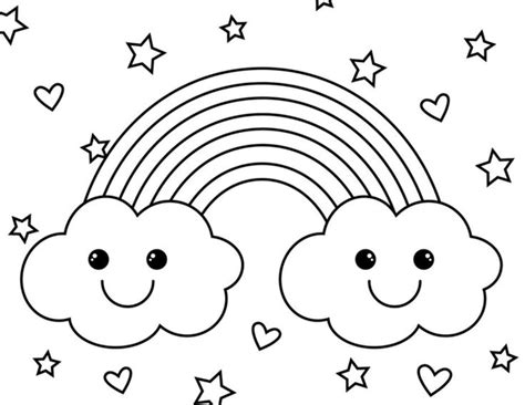 🖍️ Kawaii Rainbow And Clouds Printable Coloring Page For Free