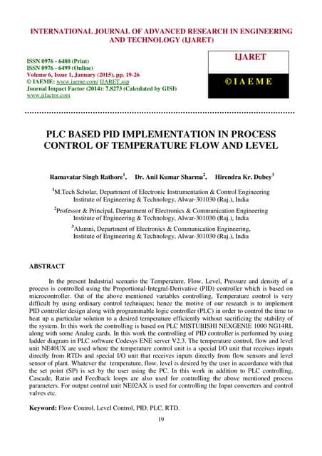 Plc Based Pid Implementation In Process Control Of Temperature Flow And
