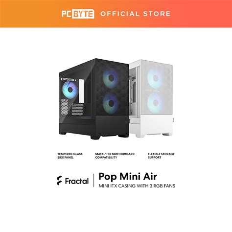 Fractal Design Pop Mini Air Tempered Glass Itx Casing With 3 Rgb Fans Black White Shopee