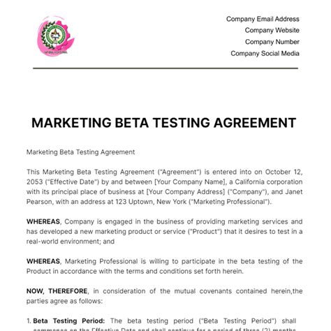 Marketing Beta Testing Agreement Template Edit Online And Download Example