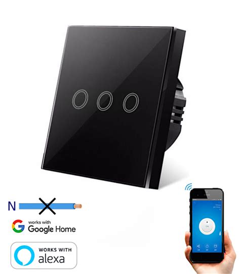 Interruptor Inteligente Wifi Sin Neutrotáctil Triple Negro Smartfy