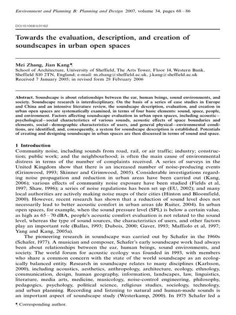 Towards The Evaluation Description And Creation Of Soundscapes In Urban Open Spaces Pdf