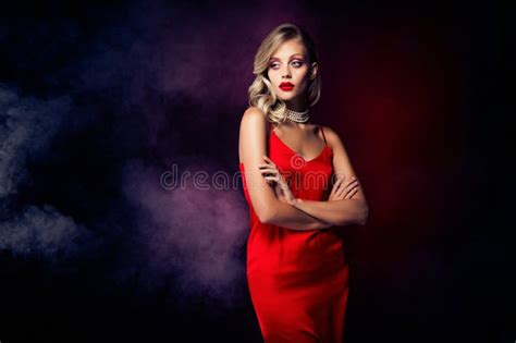 Photo Of Stunning Passionate Lady Wear New Collection Trend Dress Isolated On Dark Color