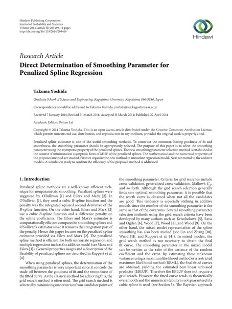 Pdf Direct Determination Of Smoothing Parameter For Penalized Spline Regression