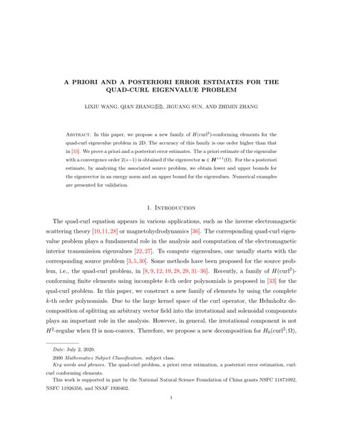 Pdf A Priori And A Posteriori Error Estimates For The Quad Curl Eigenvalue Problem