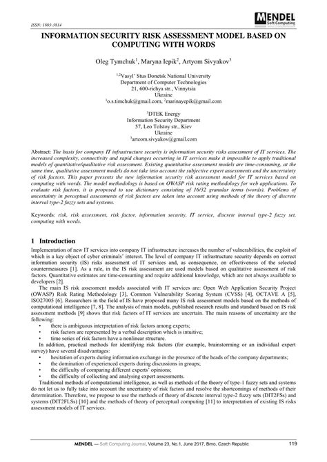 Pdf Information Security Risk Assessment Model Based On Computing With Words