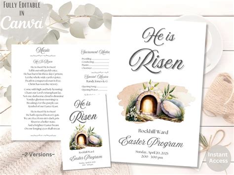 Editable Easter Program Template He Is Risen Lds Easter Program