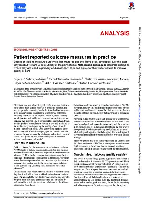 Pdf Patient Reported Outcome Measures In Practice