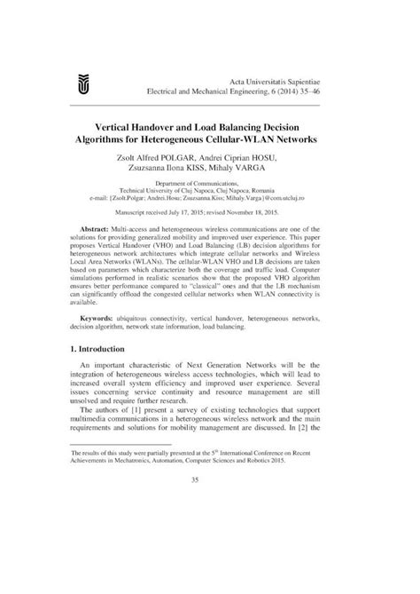 pdf vertical handover and load balancing decision algorithms