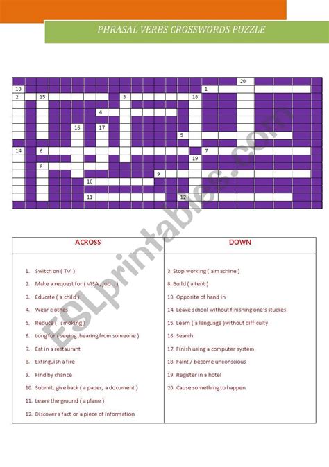 Phrasal Verbs Crosswords Puzzle Esl Worksheet By Bamoteacher