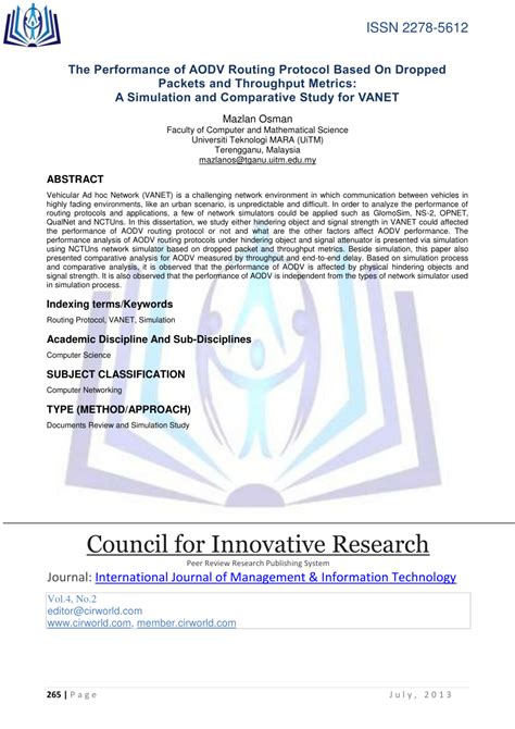 Pdf The Performance Of Aodv Routing Protocol Based On Dropped Packets And Throughput Metrics