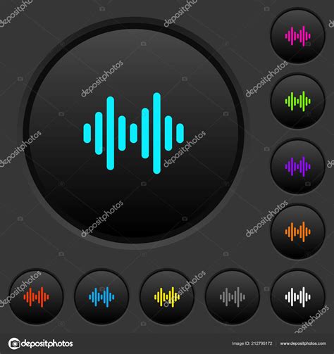 Sound Wave Dark Push Buttons Vivid Color Icons Dark Grey Stock Vector