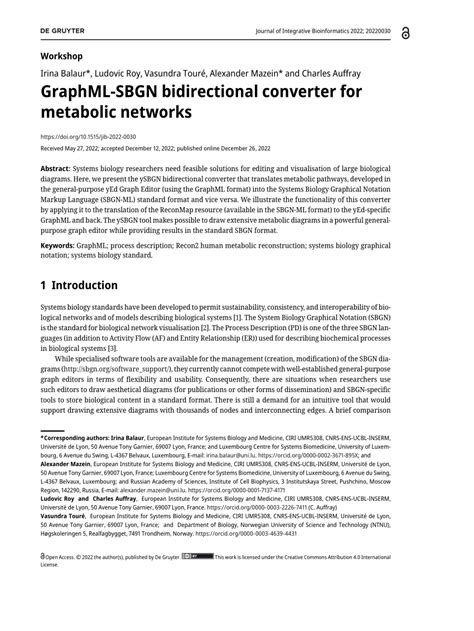 Pdf Graphml Sbgn Bidirectional Converter For Metabolic Networks
