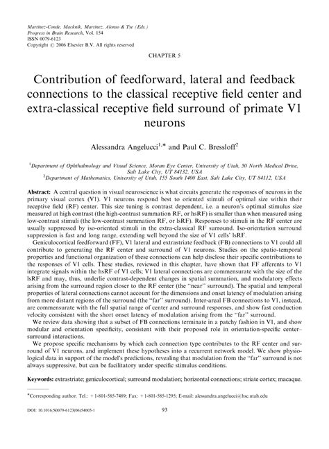 Pdf Chapter 5 Contribution Of Feedforward Lateral And Feedback Connections To The Classical