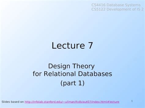 Ppt 1 Lecture 7 Design Theory For Relational Databases Part 1 Slides Based On Ullmanfcdb