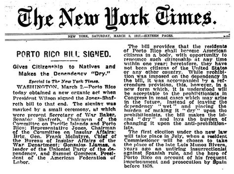 President Woodrow Wilson Signs The Jones Shafroth Act Making Puerto