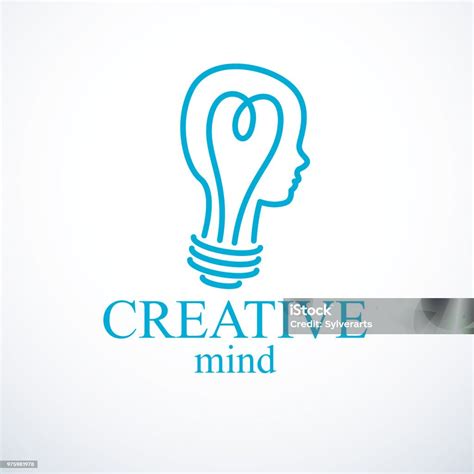창조적인 뇌 개념 지능형 사람 벡터 아이콘입니다 자식 머리 프로 파일의 형태로 빛 전구 밝은 마음 생각 하 고 브레인 스토밍 아이디어 아이콘 감정에 대한 스톡 벡터 아트 및