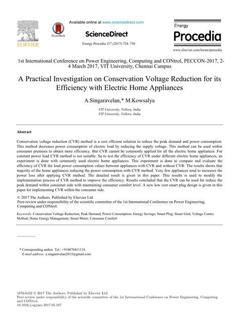 PDF A Practical Investigation On Conservation Voltage Reduction For Its Efficiency With
