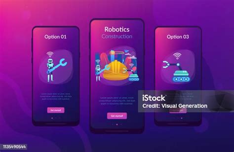 로봇 공학 건설 응용 프로그램 인터페이스 템플릿입니다 와이어 프레임 모델에 대한 스톡 벡터 아트 및 기타 이미지 와이어