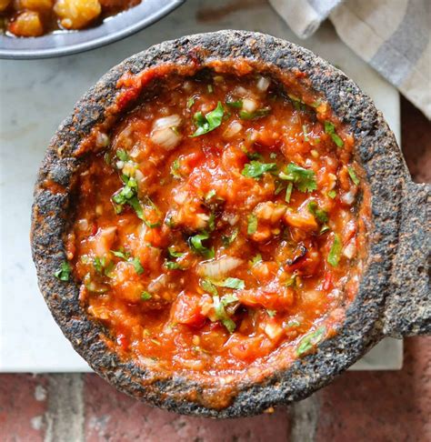 Salsa De Molcajete With Roasted Tomatoes Chilies And Garlic