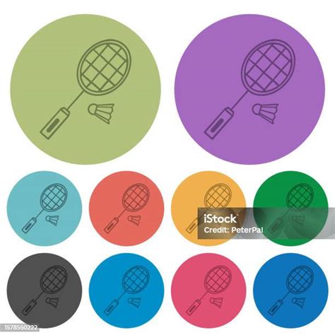 배드민턴 라켓과 셔틀콕 윤곽선 색상 더 어두운 플랫 아이콘 0명에 대한 스톡 벡터 아트 및 기타 이미지 0명 건강한 생활방식 경쟁 Istock