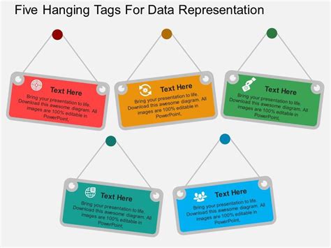 Five Hanging Tags For Data Representation Flat Powerpoint Design PowerPoint Slide Template