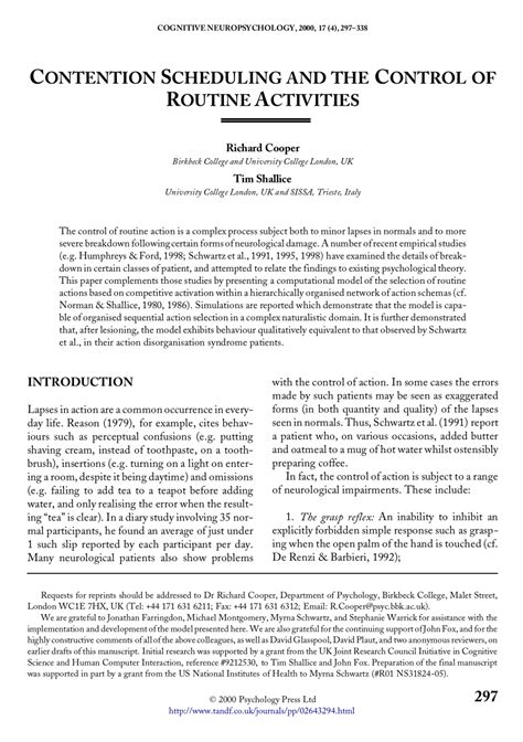 Pdf Contention Scheduling And The Control Of Routine Activities