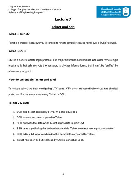 Lecture 7 Telnet Ssh Pdf Secure Shell Networking Standards