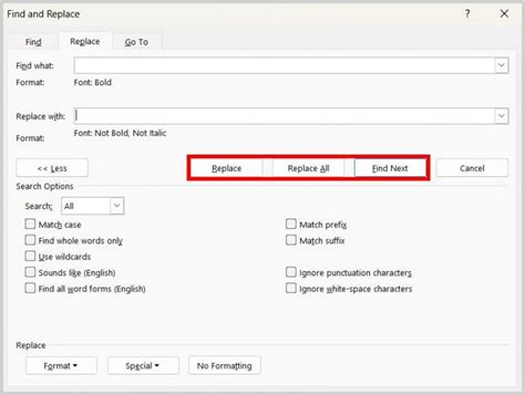 how to find and replace font formatting in microsoft word