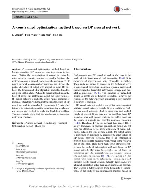 A Constrained Optimization Method Based On Bp Neural Network