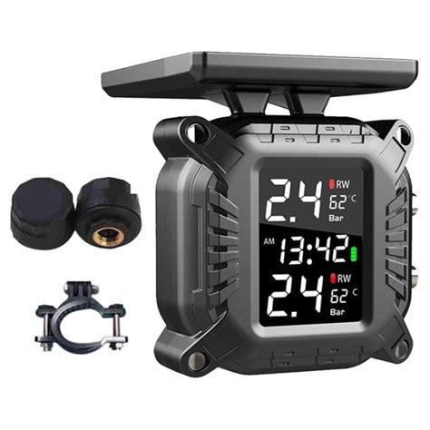 Wireless Motorcycle Tpms Tire Pressure Monitoring System Solar External Sensor Temperature