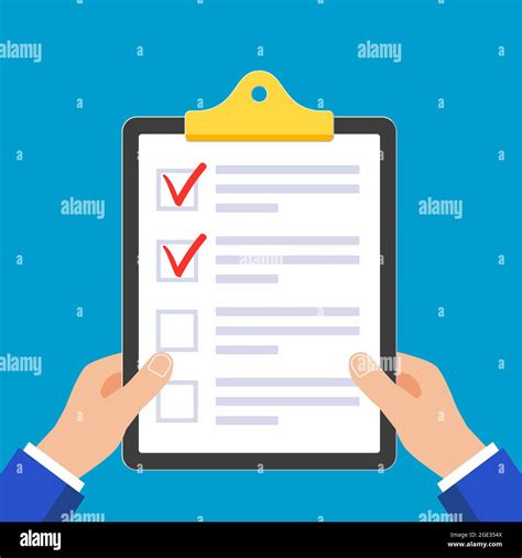 Hands Holding Clipboard With Check List Claim Form On It Stock Vector