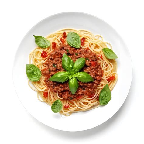 Premium Ai Image Spaghetti Bolognese On The White Plate With Basil Leaf Simple White