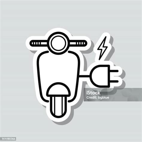 플러그가있는 전기 스쿠터 오토바이 회색 배경에 아이콘 스티커 3차원 형태에 대한 스톡 벡터 아트 및 기타 이미지 3차원 형태 개념 교통수단 Istock