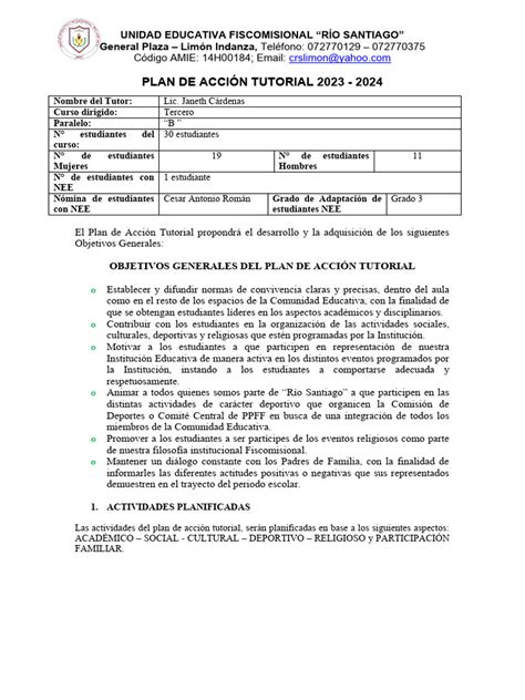 Plan De Acción Tutorial 2023 2024 Janethdocx Pdf Maestros