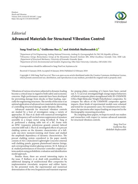 Pdf Advanced Materials For Structural Vibration Control